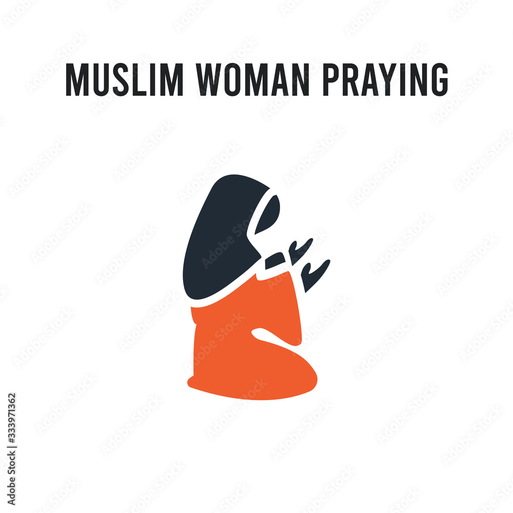 Muslim Woman Praying vector icon on white background. Red and black ...