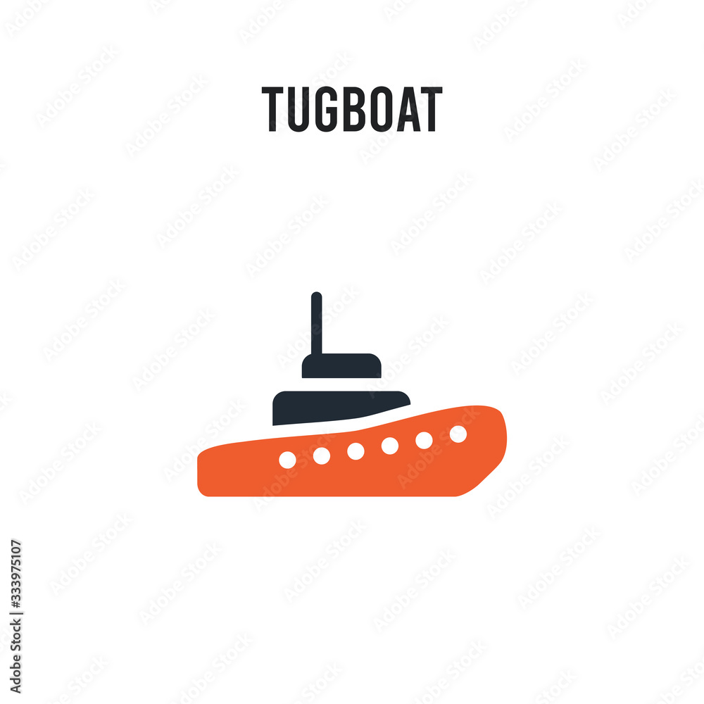 tugboat vector icon on white background. Red and black colored tugboat ...