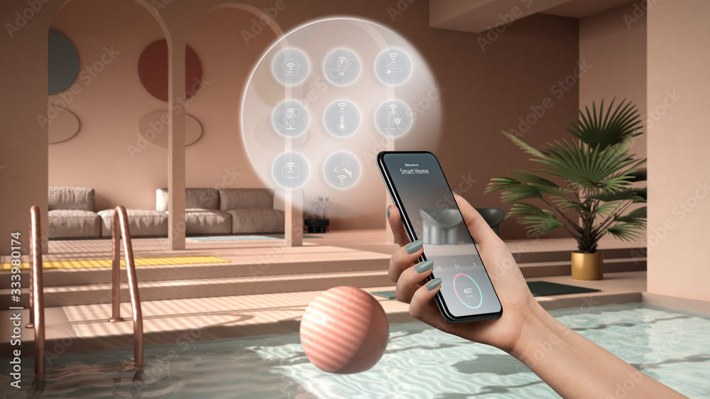 Smart home technology interface on phone app, augmented reality ...