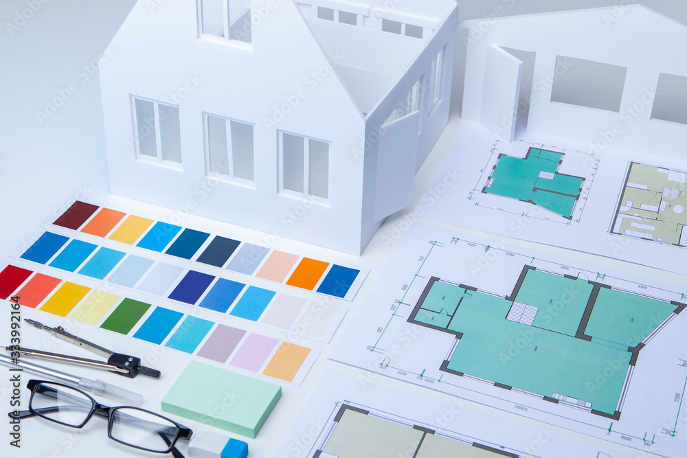 Development of the concept of a new home. Building plans, color palette ...