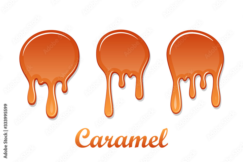 Caramel drop 3D set. Realistic caramel, melted sauce. Flow liquid ...