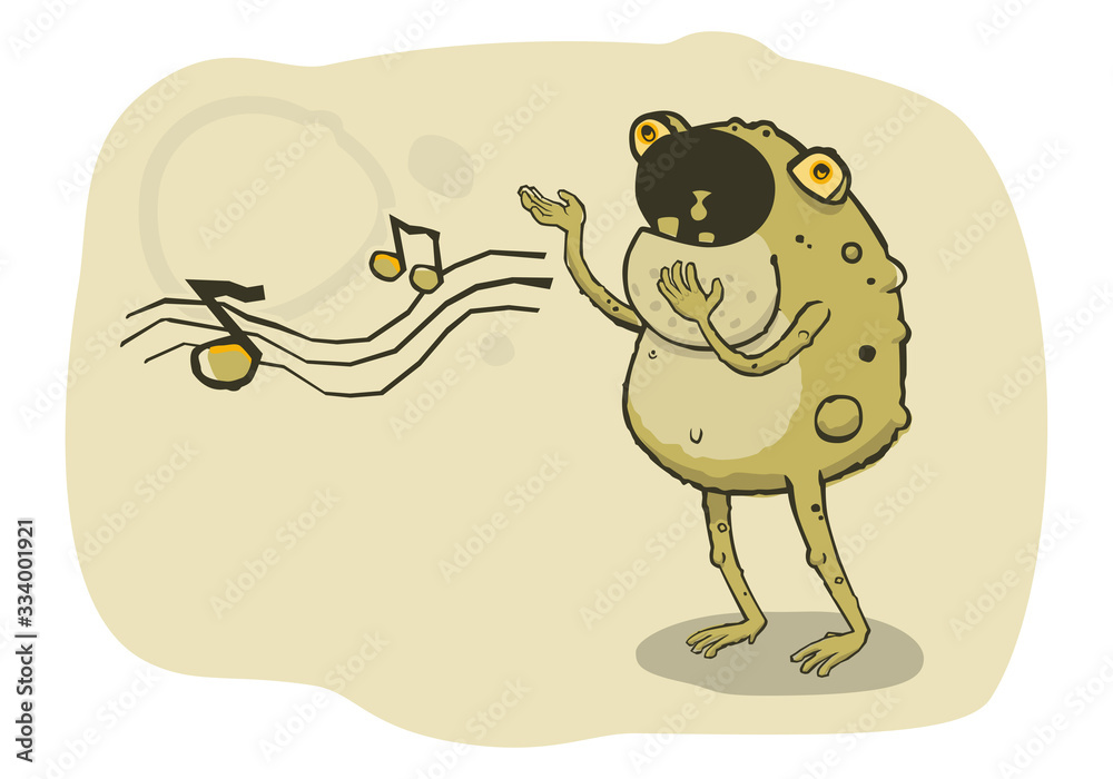 Vector drawing of a funny ugly toad singing with music notes. Stock ...
