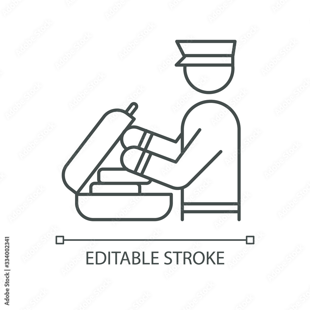 Security check luggage pixel perfect linear icon. Safe control for ...