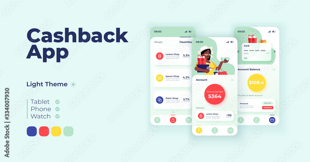 Cashback app cartoon smartphone interface vector templates set. Mobile ... Cashback app cartoon smartphone interface vector templates set. Mobile ...
