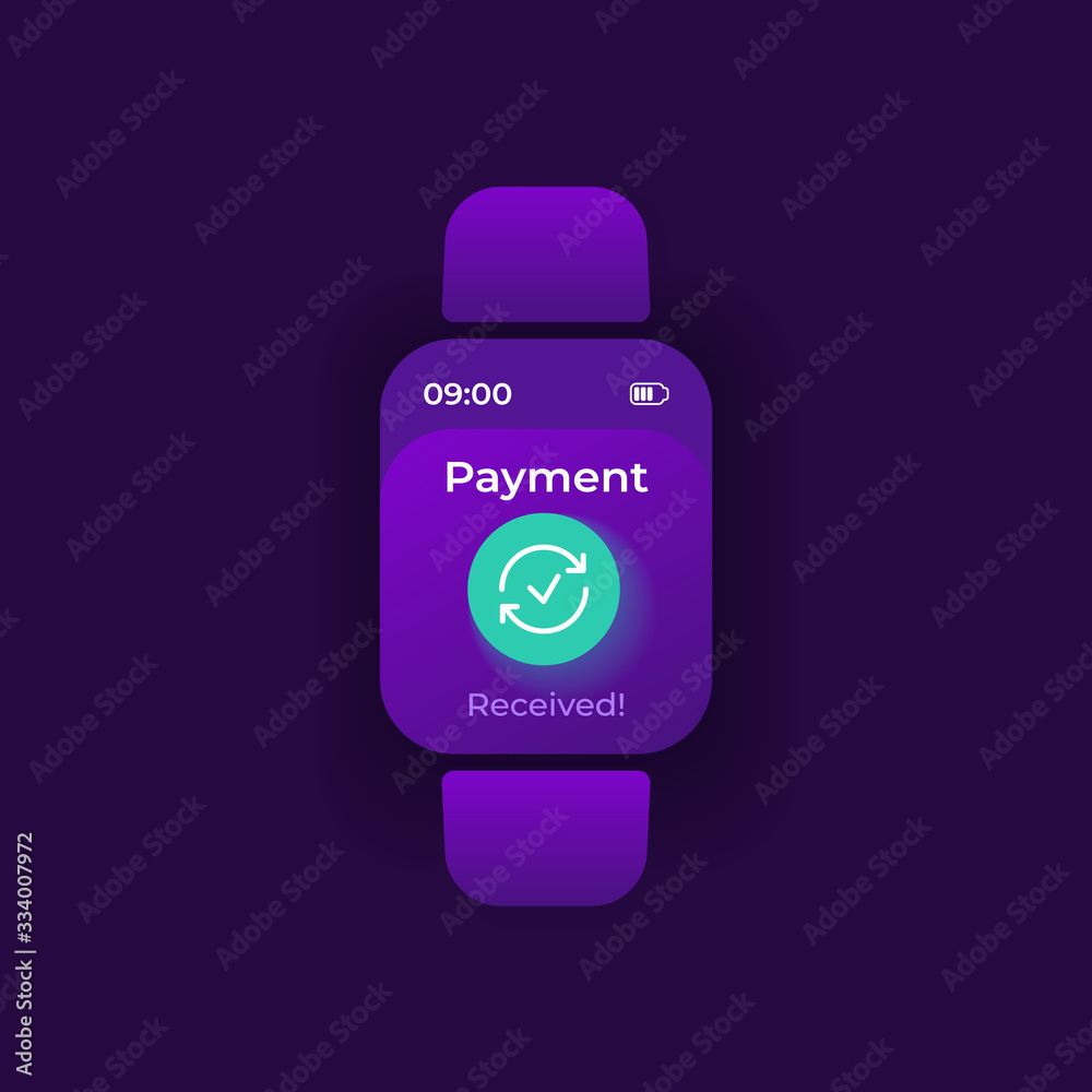 Payment received smartwatch interface vector template. Mobile app ...
