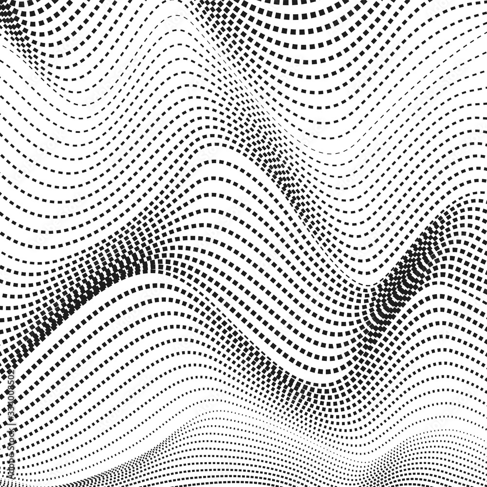 Black dotted wavy lines. Techno spotted pattern. White background ...