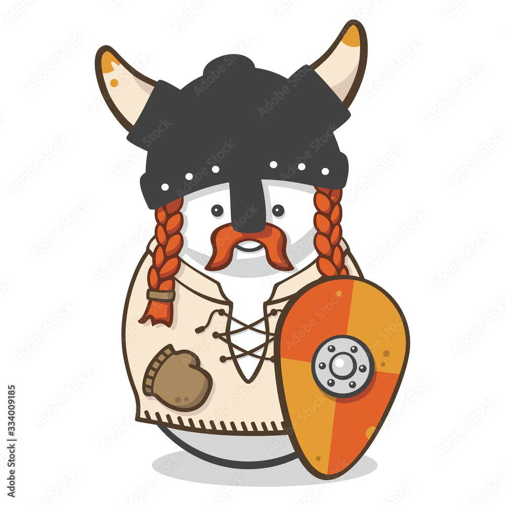 Cute vector drawing of a snowman disguised as a viking with a horned ...