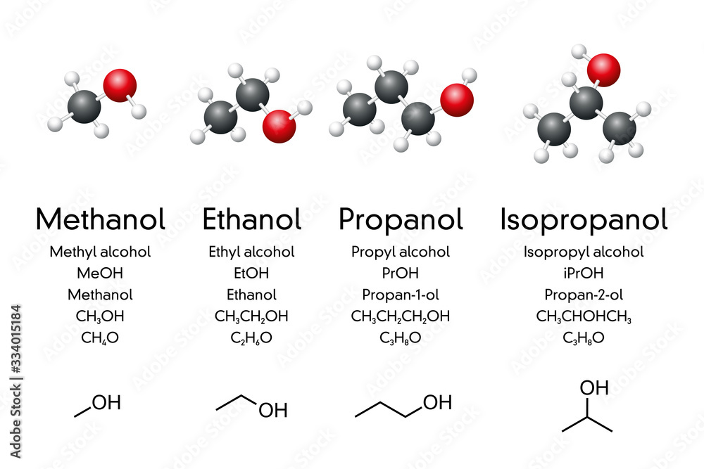 Simple Alcoholic Compounds Molecular Models Chemical And Skeletal simple-alcoholic-compounds-molecular-models-chemical-and-skeletal
