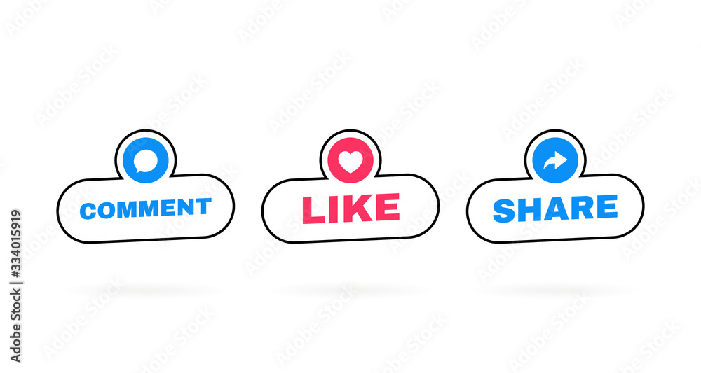Like, comment and share icon set on a white background. Modern flat ...