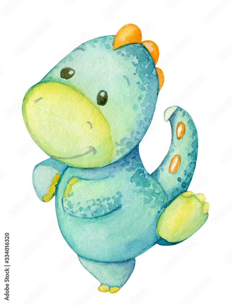 Dinosaur. Watercolor clip art on an isolated background. A prehistoric ...