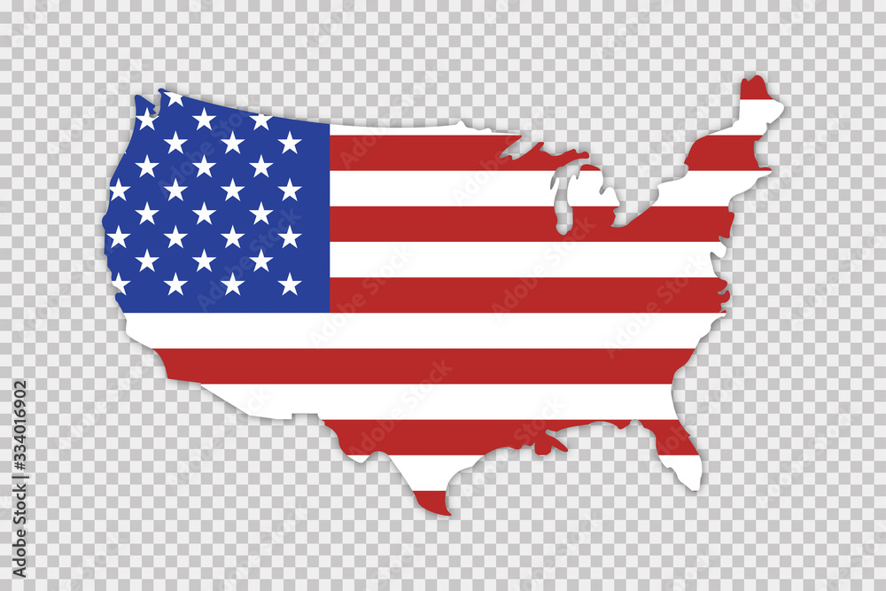 USA map with flag and shadow on transparent background. Vector isolated ...