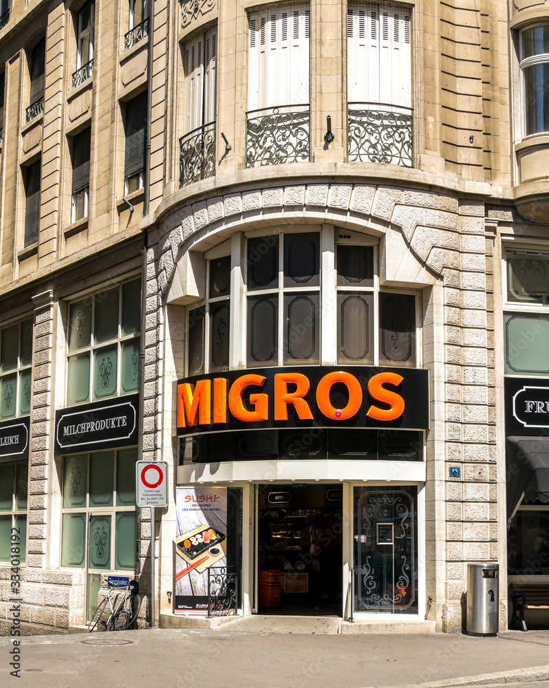 Basel, SWITZERLAND : entrance to Migros supermarket in Zurich ...