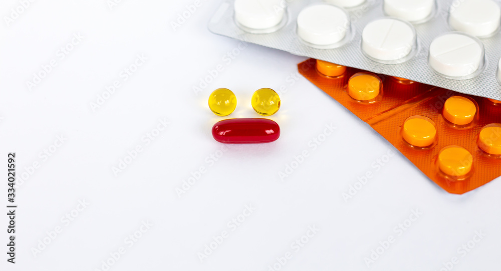 medicines for disease or infection (virus, flu) treatment: round and ...