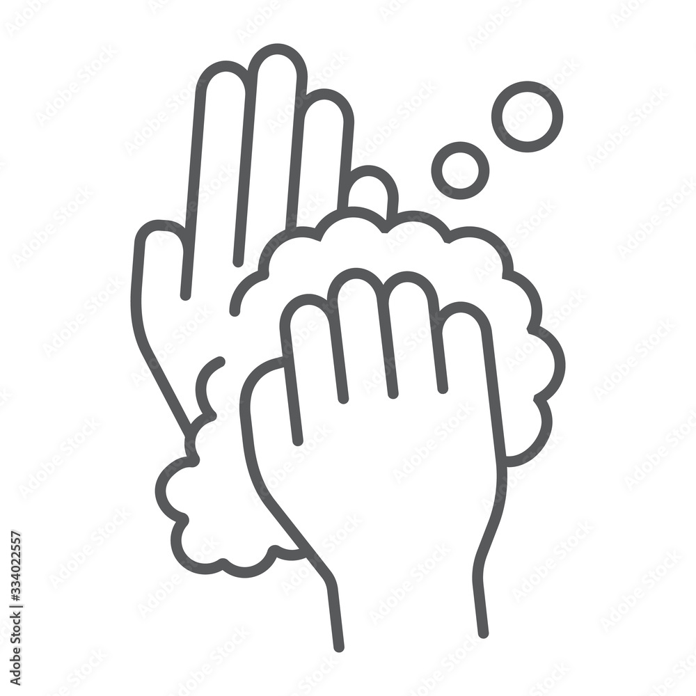 Rub hands palm to palm thin line icon, wash and hygiene, sanitary sign ...