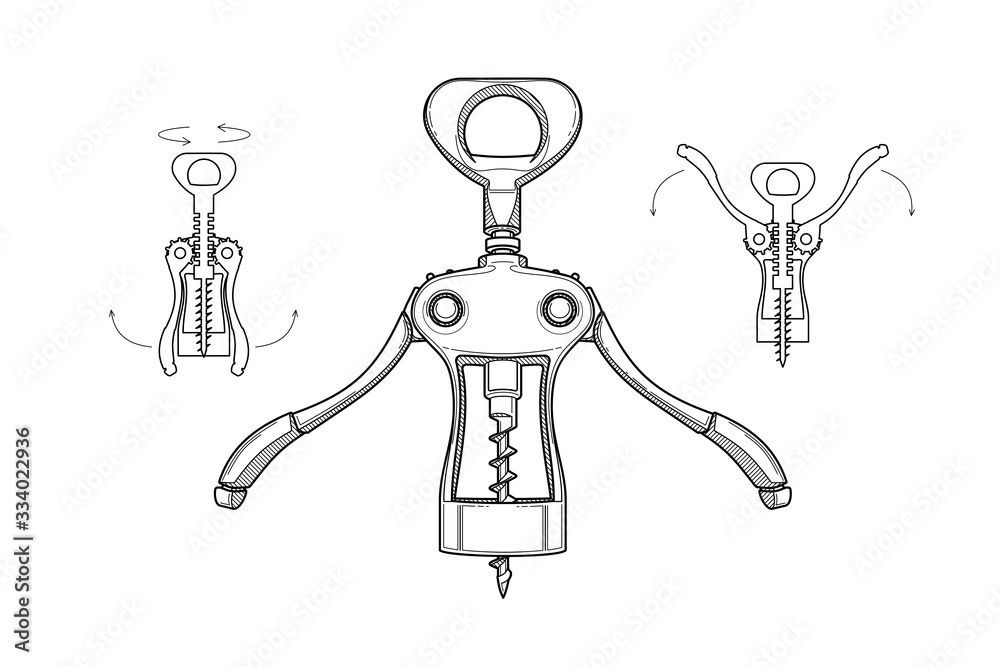 Corkscrew different positions. Restaurant, sommelier. Векторне ...