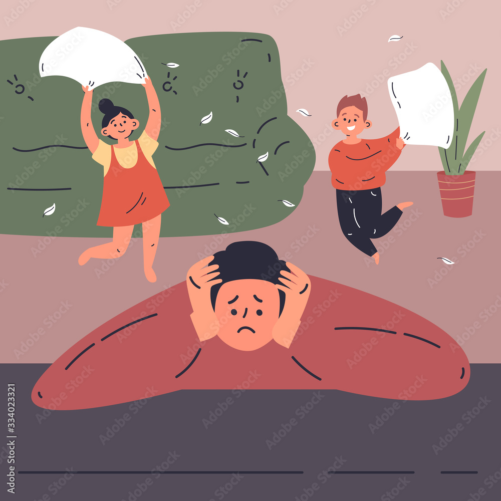 Coronavirus pandemic.Novel virus 2019-nCoV.Man with children ...