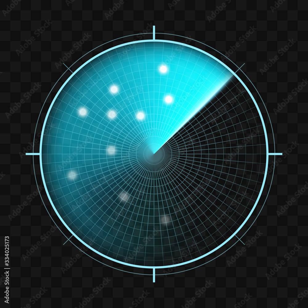 Radar isolated on dark background. Military search system. HUD radar ...