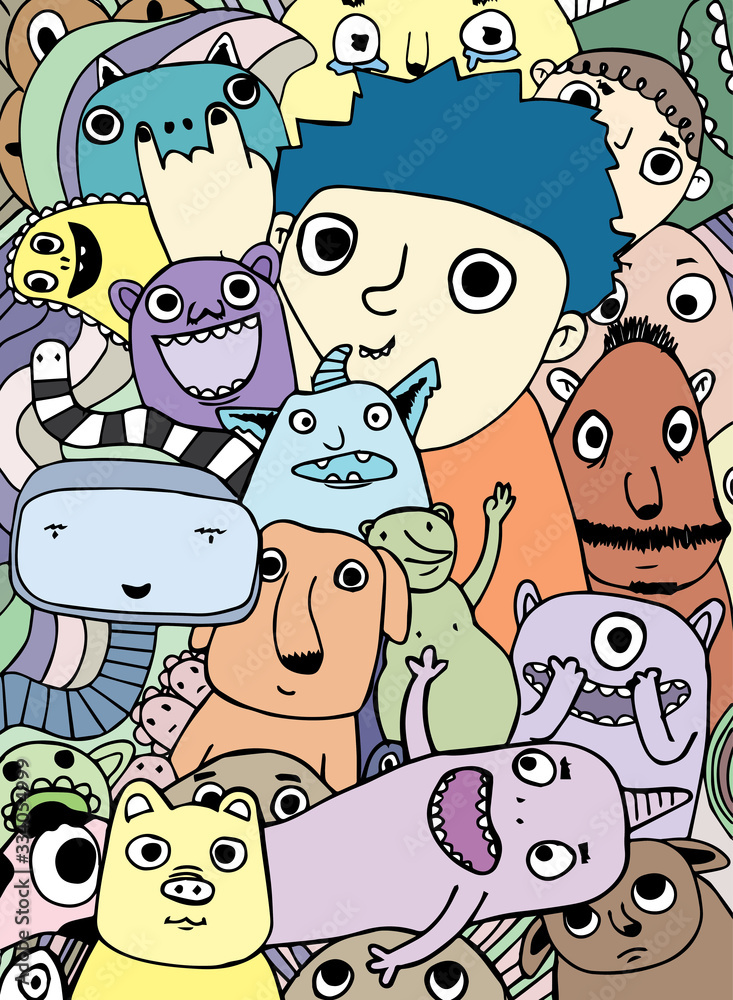 Cartoon vector illustration of monsters and aliens.Doodle art concept ...