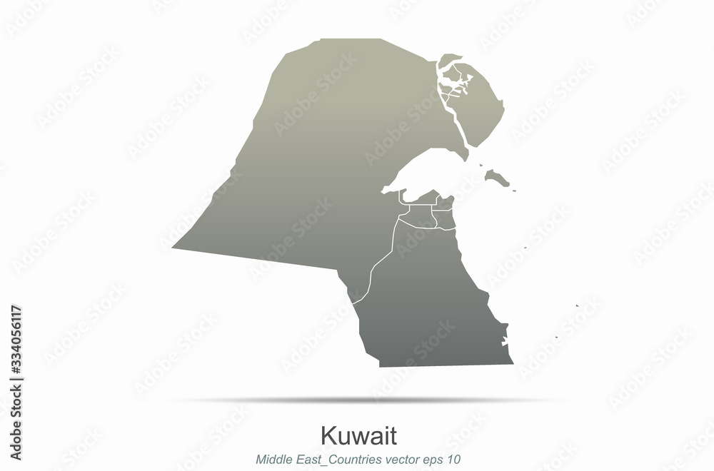 kuwait map. middle east countries map. arab country map of gray ...