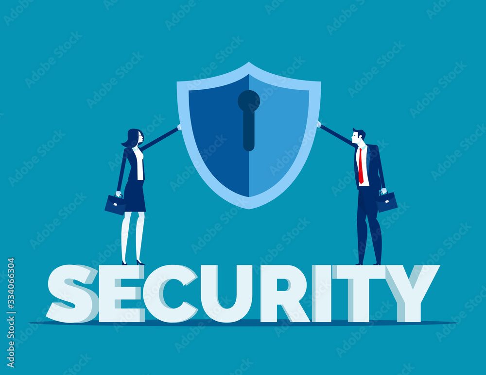Business security. Team have shield concept.Flat business cartoon style ...