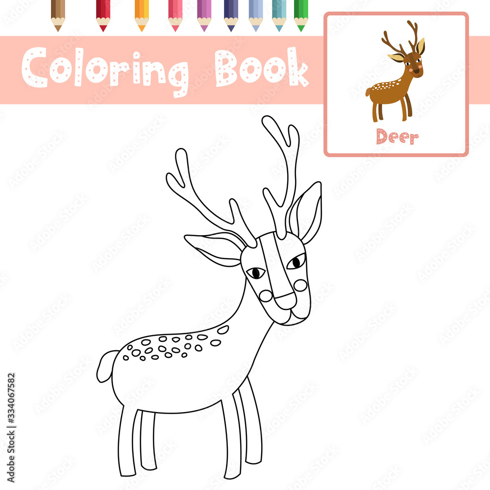 Coloring page Deer animal cartoon character vector illustration Stock ...