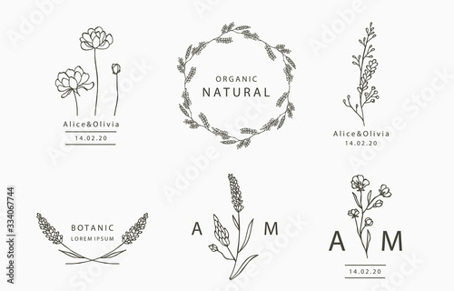 Black flower logo collection with leaves,geometric.Vector illustration ...