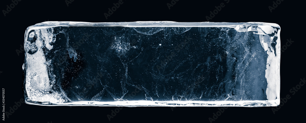 Ice block, on white surface, isolated on black background. Clipping ...