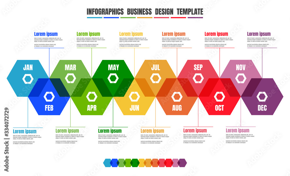 Infographics full year timeline colorful template design with all ...