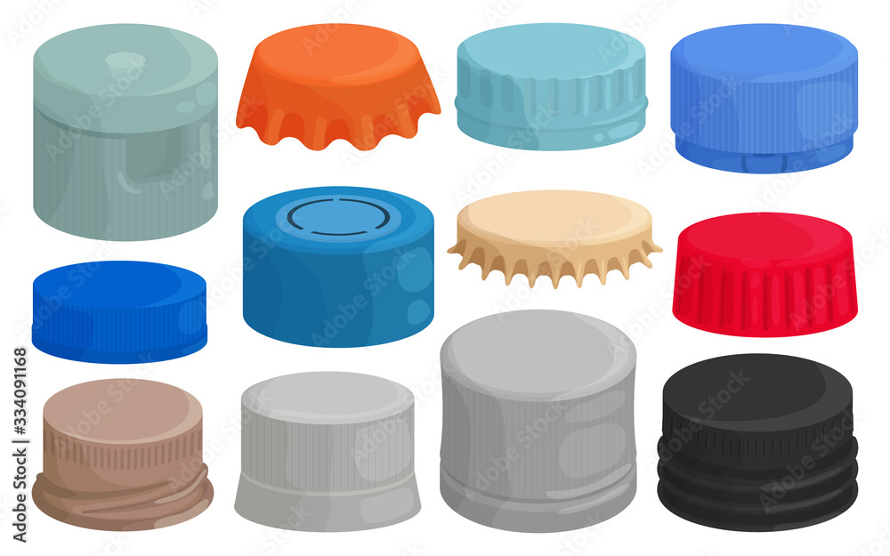 Bottle caps isolated cartoon set icon. Cartoon set icon lid of cover ...
