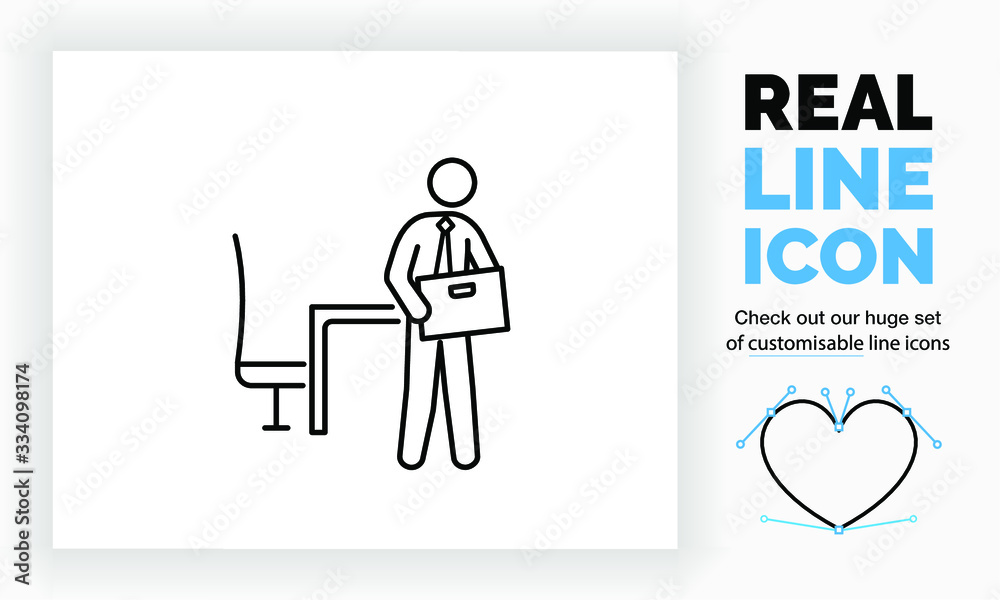 Editable real line icon of a stick figure employee in a suit and in ...
