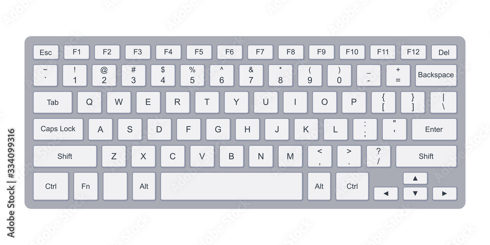 Laptop qwerty keyboard with silver key buttons. Vector illustration ...