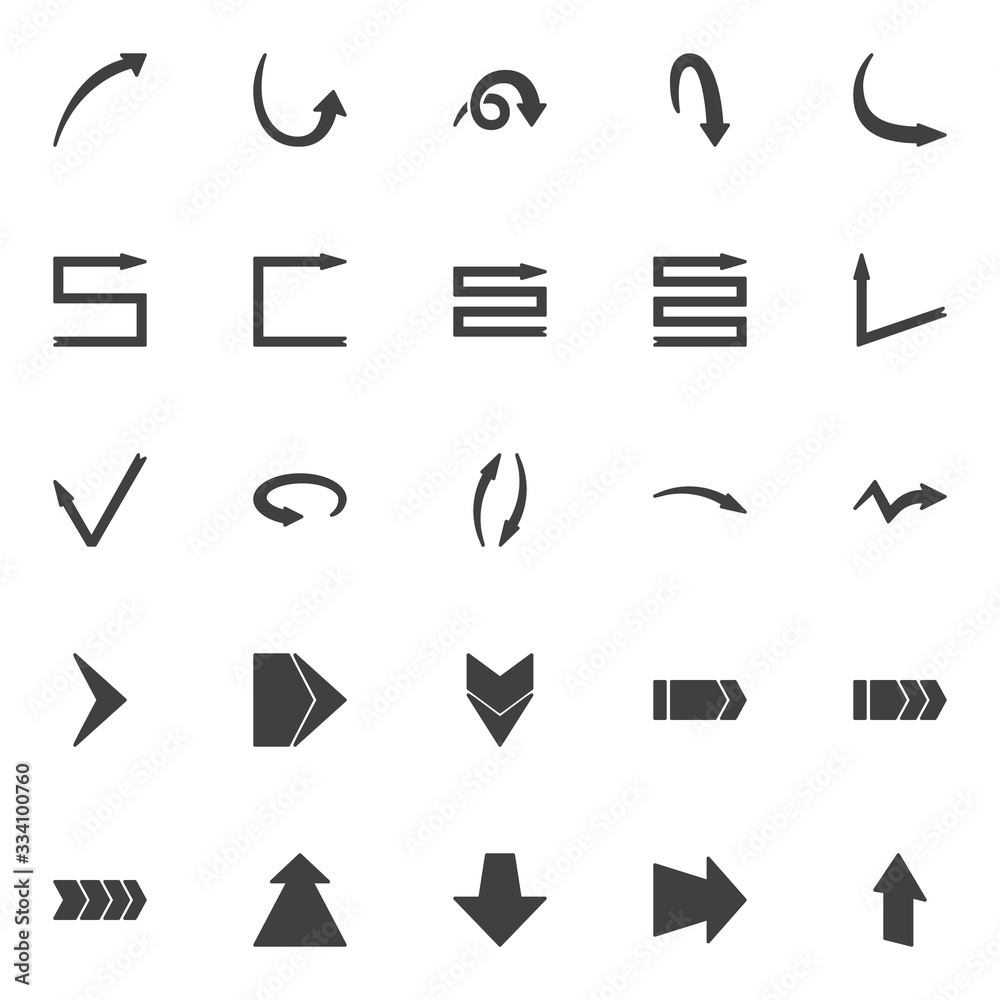 Universal arrows vector icons set, modern solid symbol collection ...