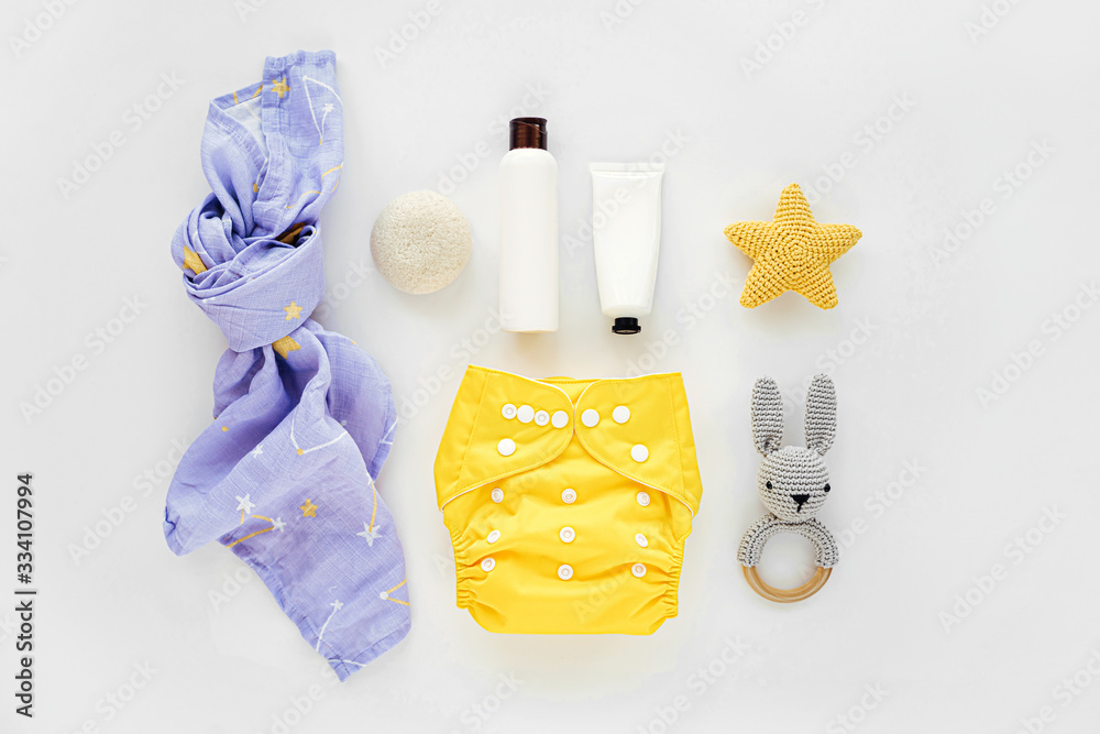 Baby set of cloth diaper and muslin swaddle blanket and child stuff ...