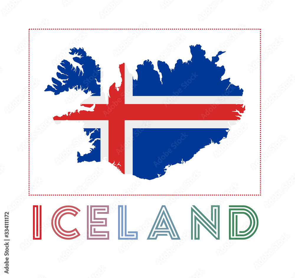 Iceland Logo. Map of Iceland with country name and flag. Classy vector ...
