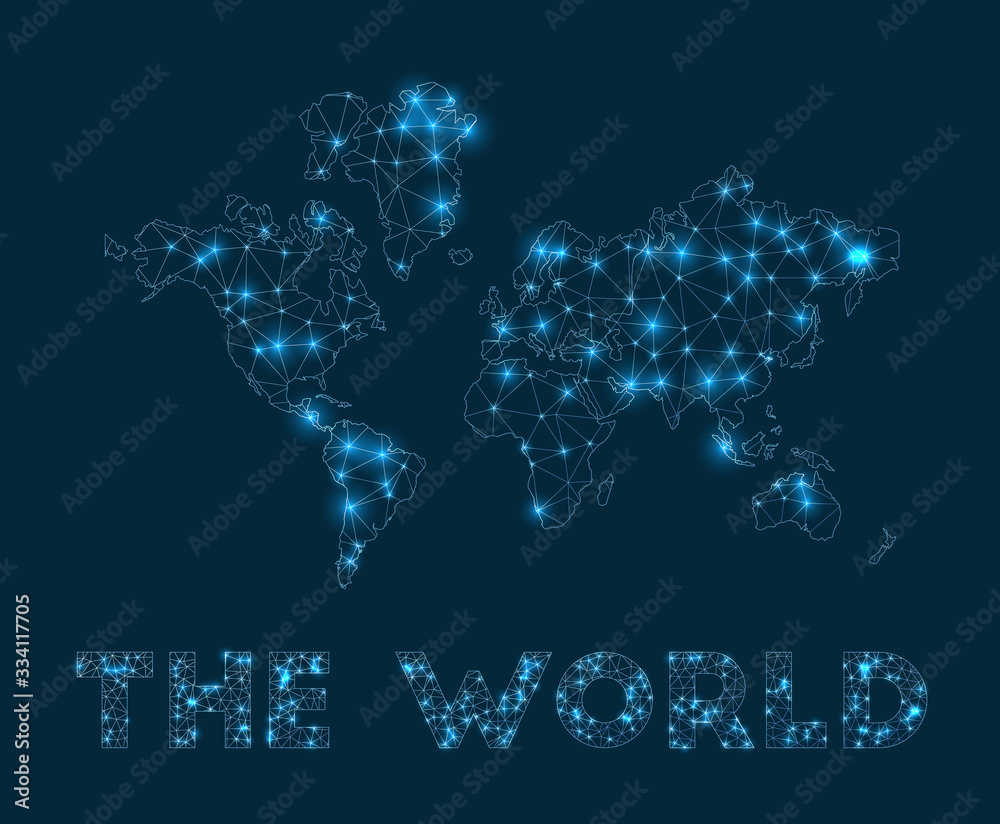 The World network map. Abstract geometric map of the world. Internet ...