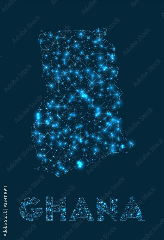 Ghana network map. Abstract geometric map of the country. Internet ...