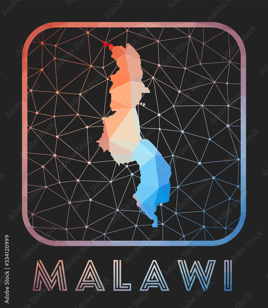 Malawi map design. Vector low poly map of the country. Malawi icon in ...