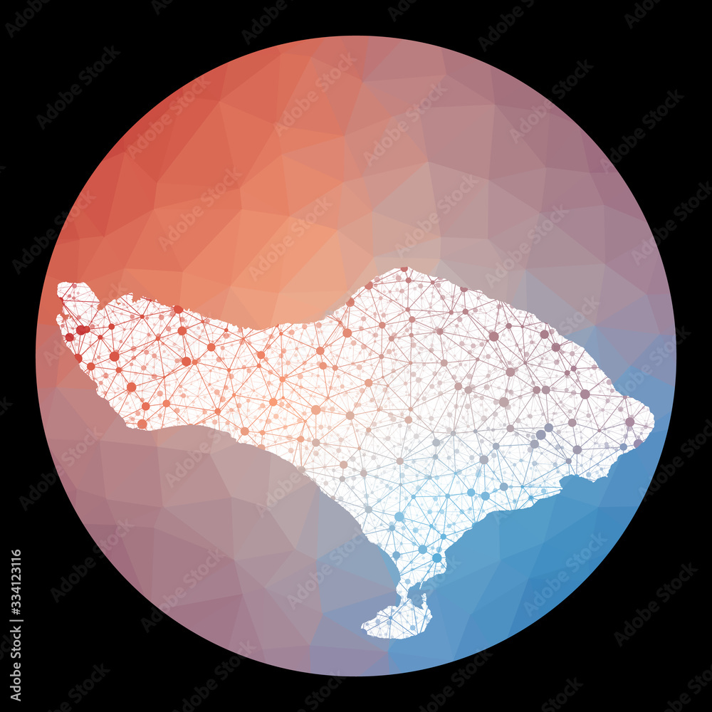 Vector network Bali map. Map of the island with low poly background ...