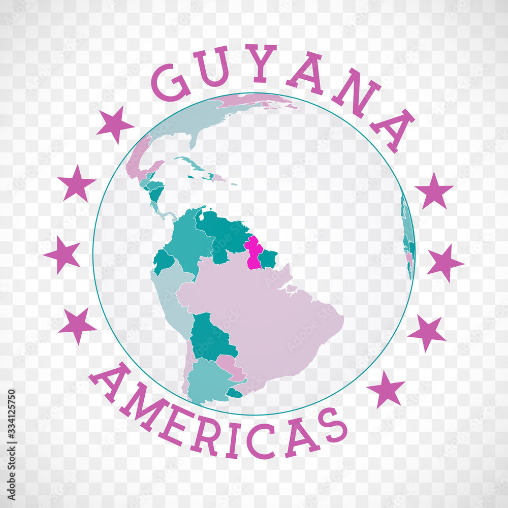 Guyana round logo. Badge of country with map of Guyana in world context ...
