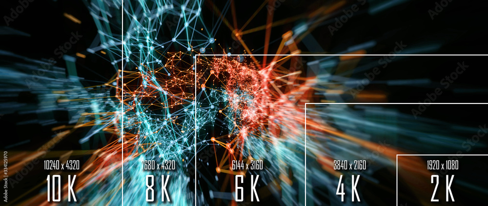 10K/ 8K/ 6K / 4K / 2K tv resolution display with comparison of ...