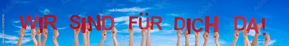 People Hands Holding Colorful German Word Wir Sind Fuer Dich Da Means ...