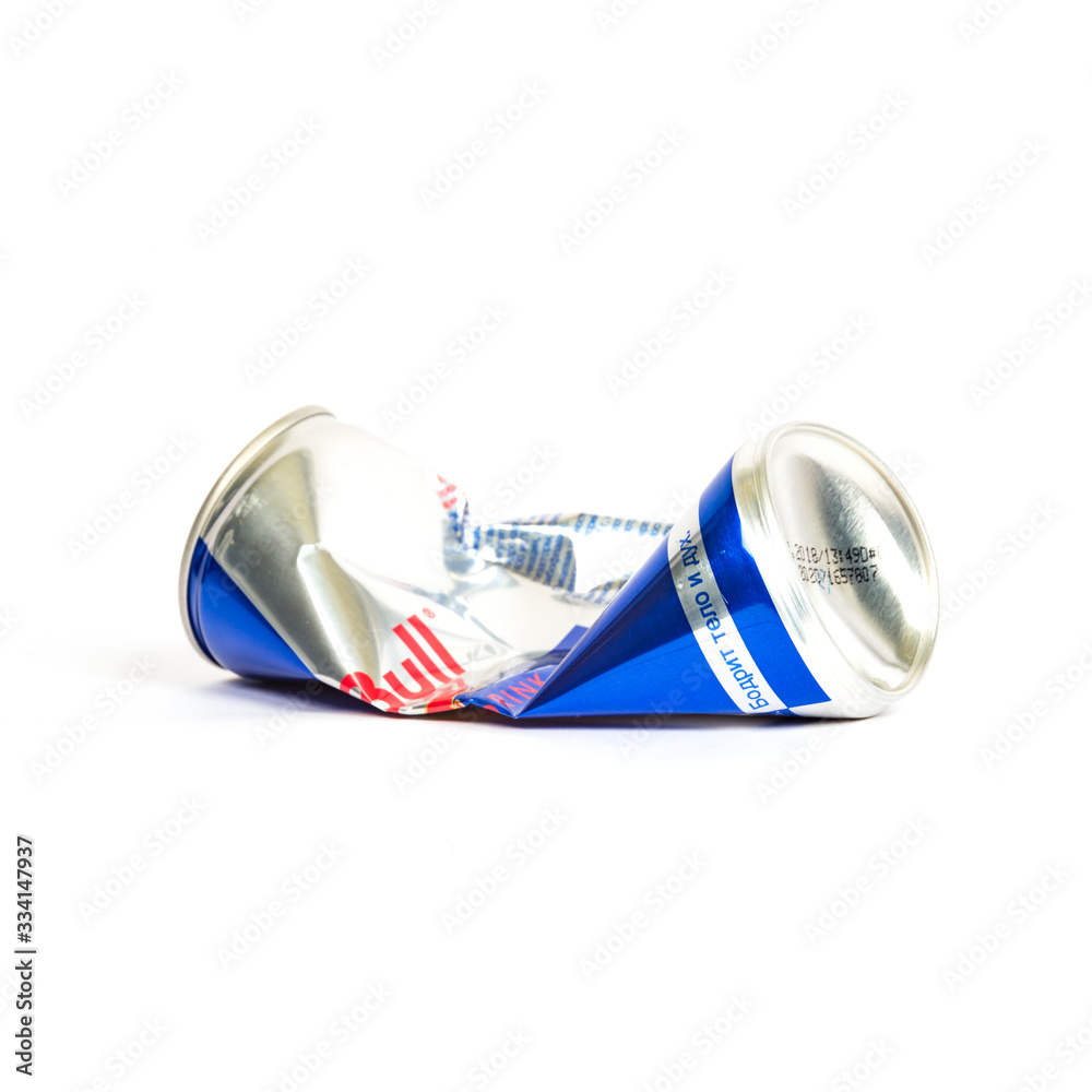 Sankt-Petersburg, Russia - December 27, 2018: Crumbled aluminum can of ...