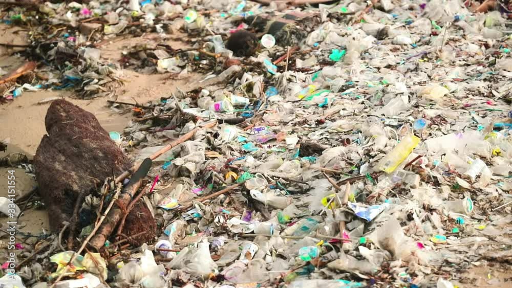 Slow motion. The worlds most polluted beach in Bali. Plastic bags ...