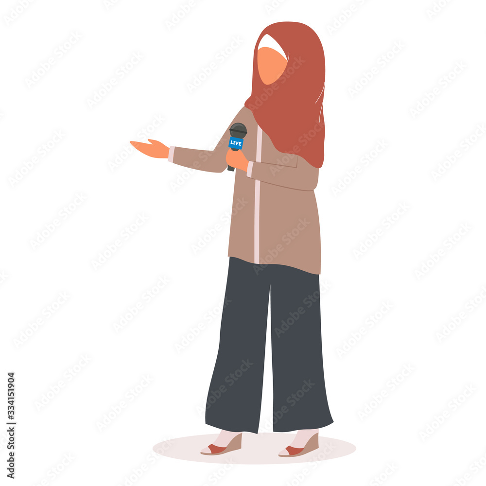 Muslim TV journalist or news reporter. Muslim female character Stock ...