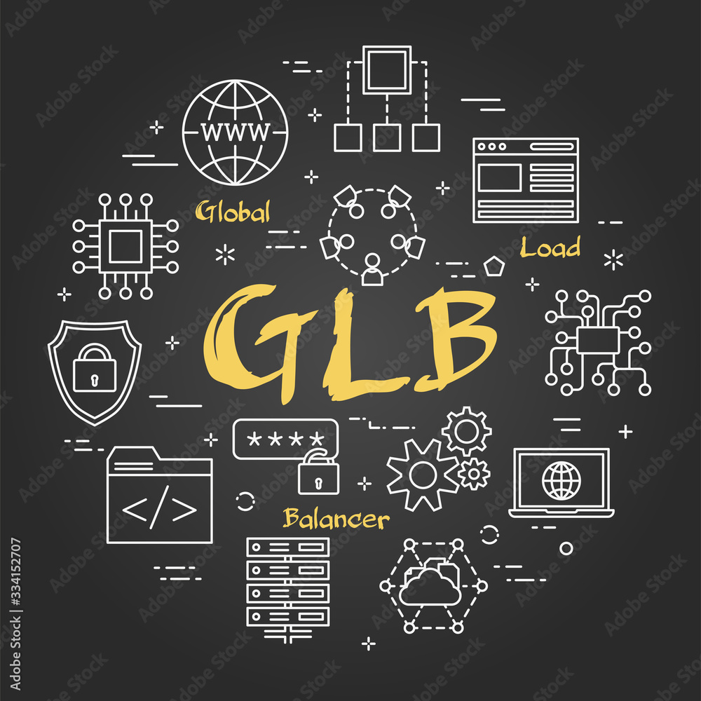 Vector black linear Global Load Balancer Concept Stock Vector | Adobe Stock