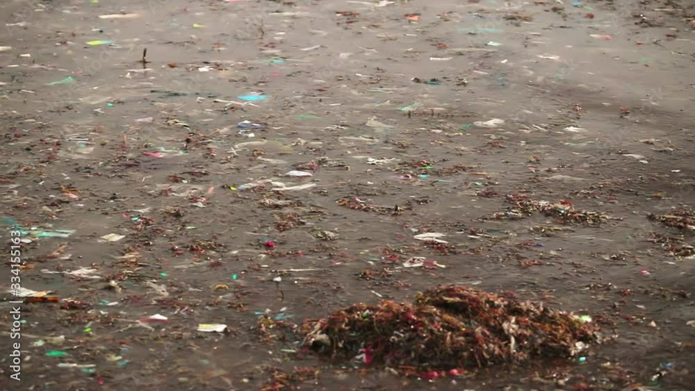 Slow motion. Waves of garbage on worlds most polluted beach in Bali ...
