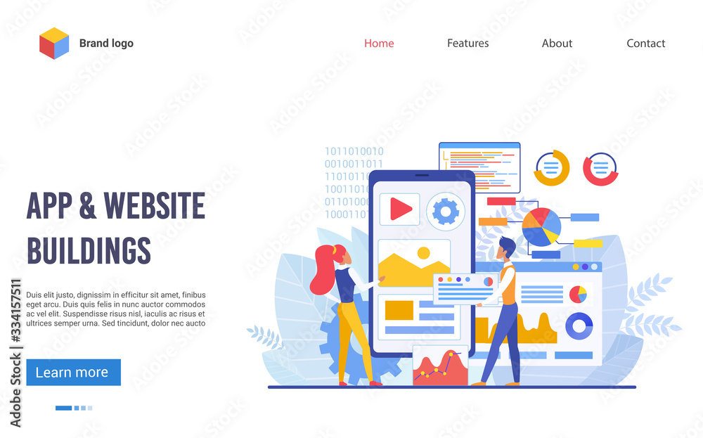 Application and website buildings landing page template flat vector ...