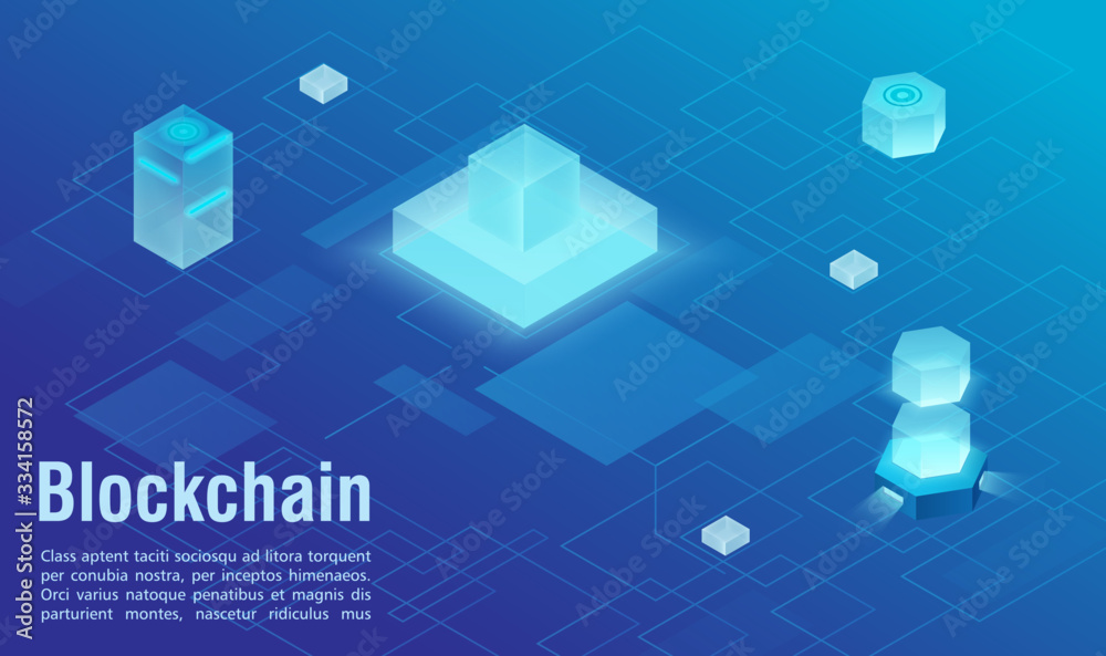 Blockchain technology structure abstract isometric vector illustration ...
