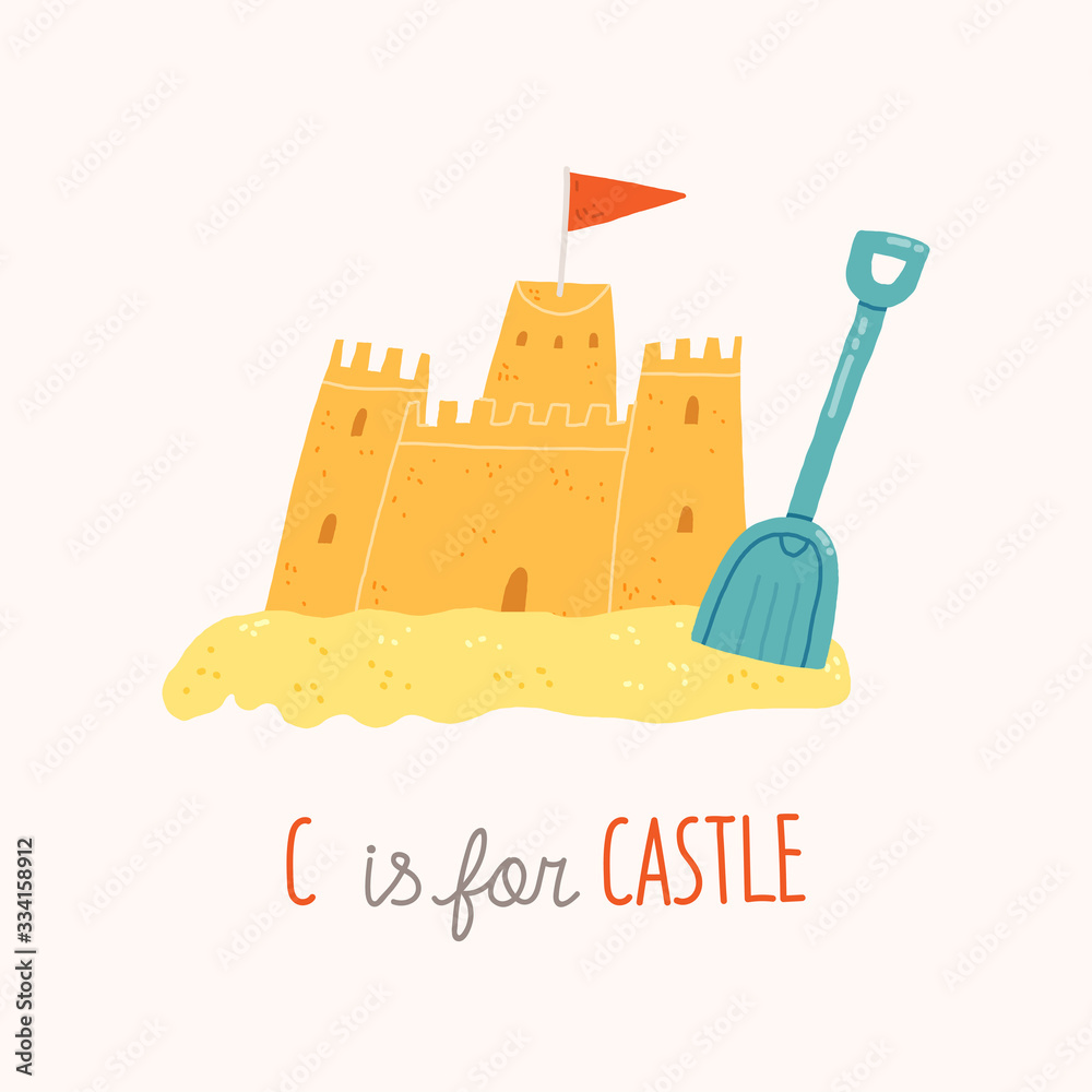 Cute sandcastle. C is for sand castle. ABC Kids Wall Art. Alphabet Card ...