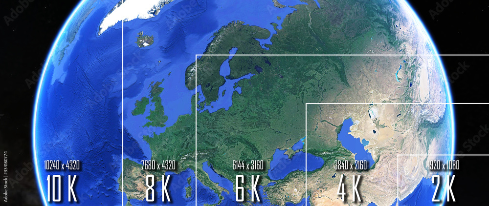 10K/ 8K/ 6K / 4K / 2K tv resolution display with comparison of ...